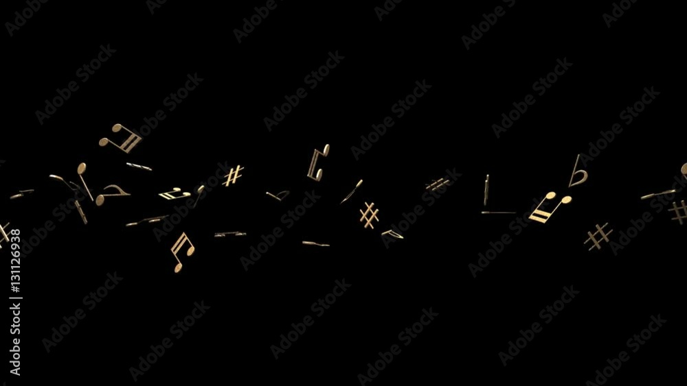 Brass Musical Notes On Black Background. Loop able 3DCG render ...