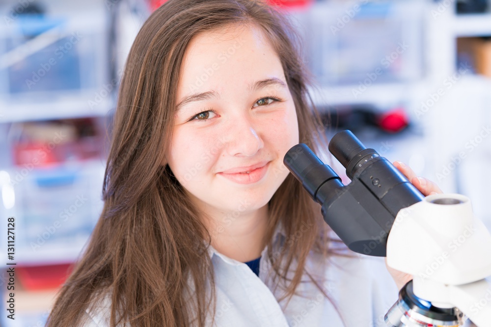 Girl in chemical class, science lesson Stock Photo | Adobe Stock