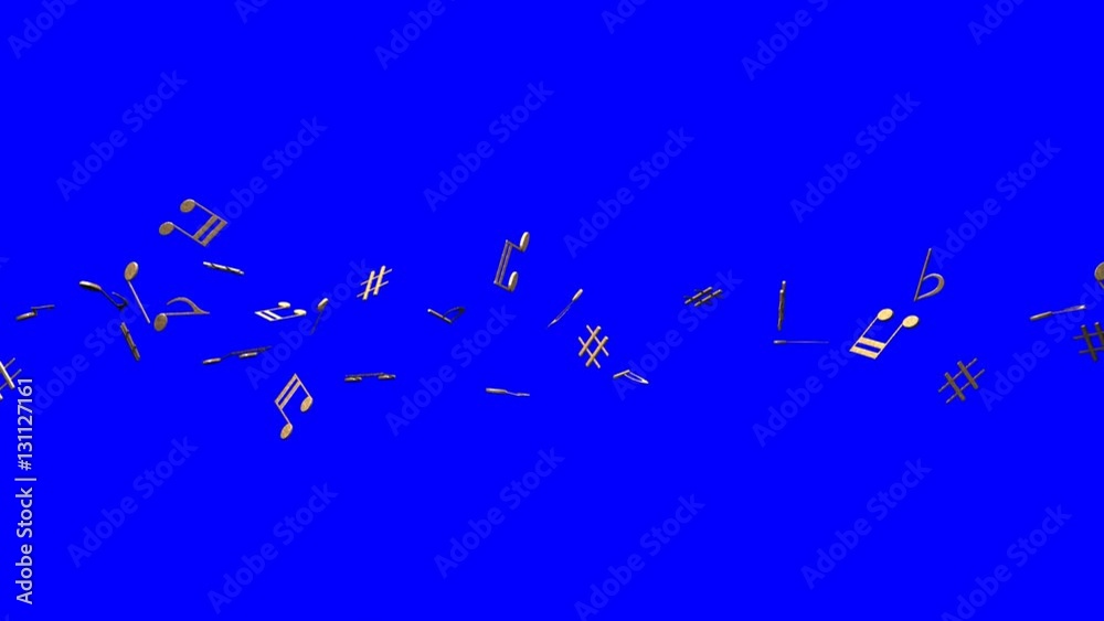 Vidéo Stock Brass Musical Notes On Blue Chroma Key. Loop able 3DCG ...