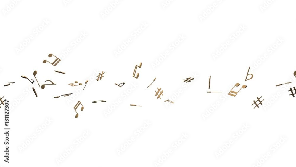 Brass Musical Notes On White Background. Loop able 3DCG render ...