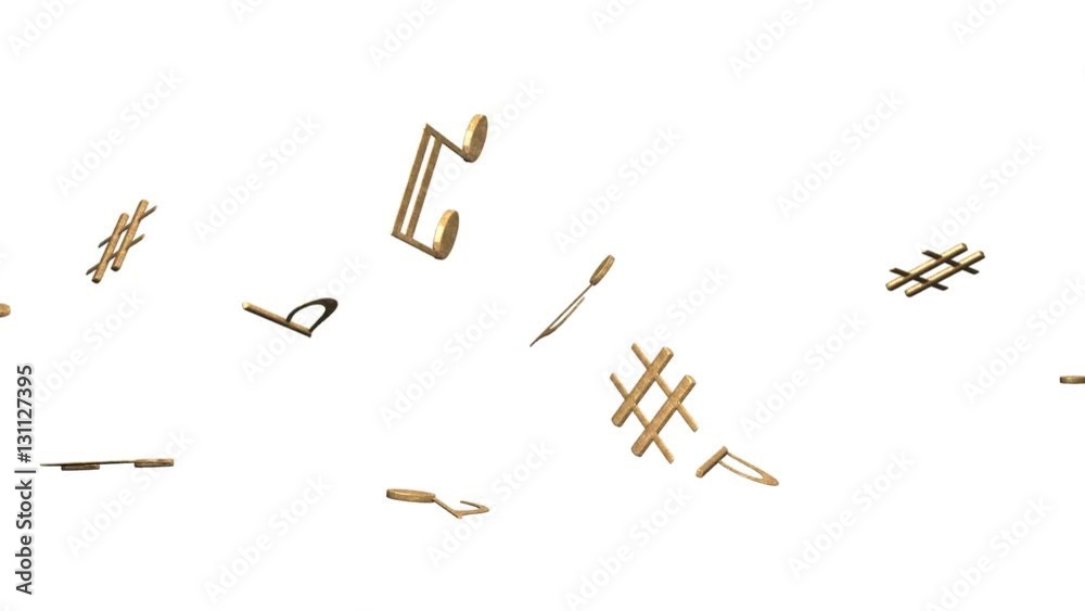 Brass Musical Notes On White Background. Loop able 3DCG render ...