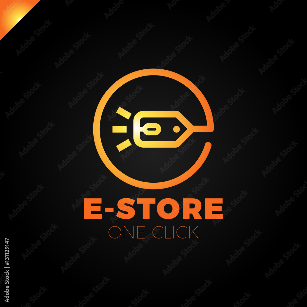 E-store logo concept mouse click and shop tag in circle letter E Stock ...