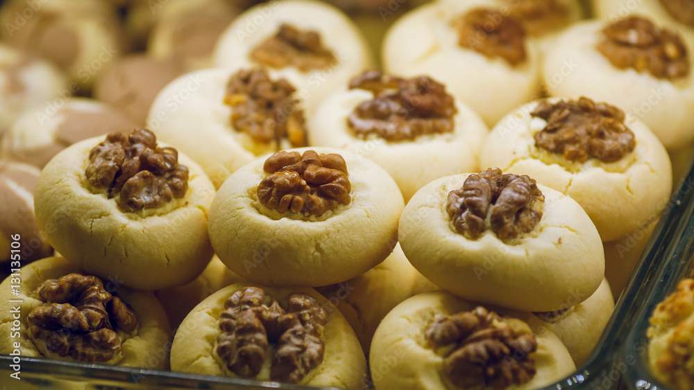 Foto Stock Turkish traditional cookies with walnut | Adobe Stock