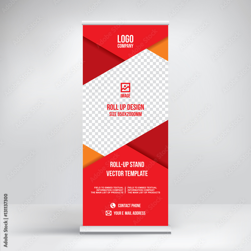 Material design banner. Graphic business style, template roll-up, stand ...