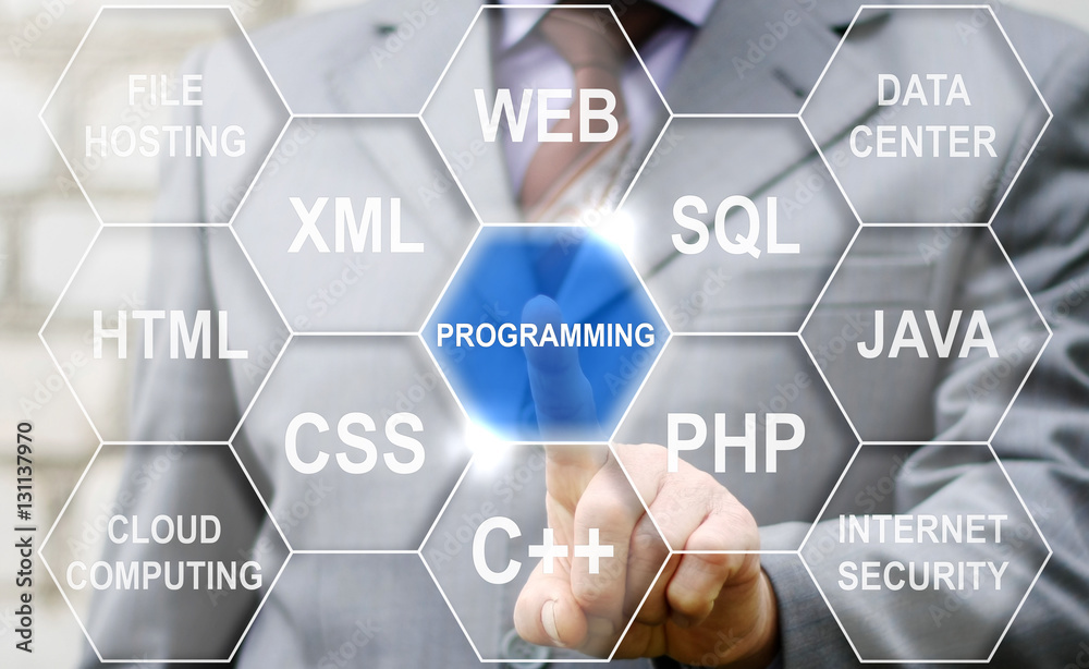 Programming internet website coding computer concept. Code word tag cloud development writing ...