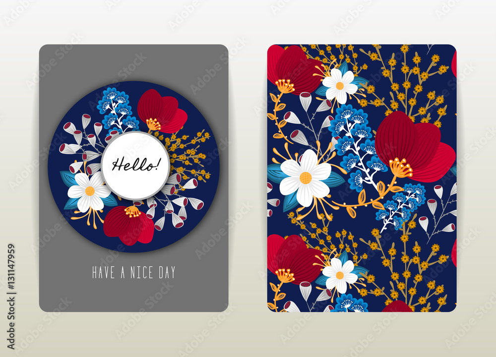 Cover design with floral pattern. Hand drawn creative flowers. Colorful ...