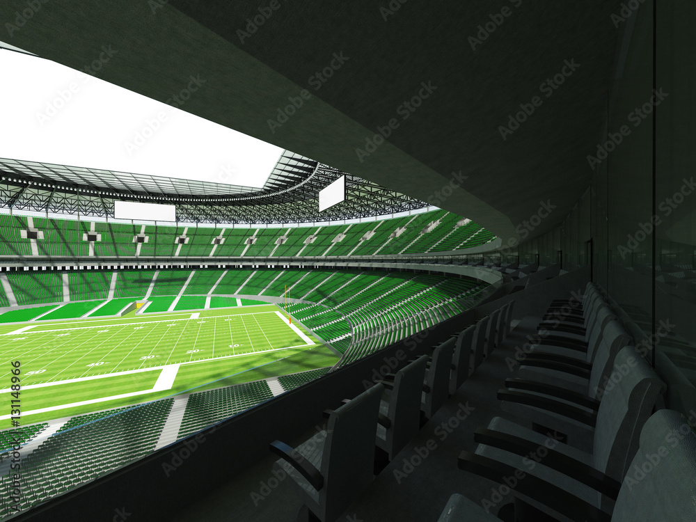 3D render of a round football stadium with green seats for hundred ...