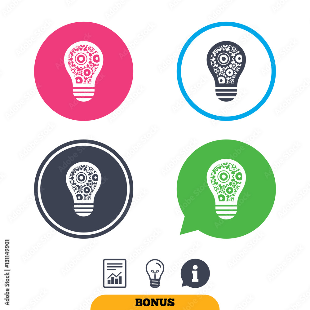 Light lamp sign icon. Bulb with gears symbol. vector de Stock | Adobe Stock