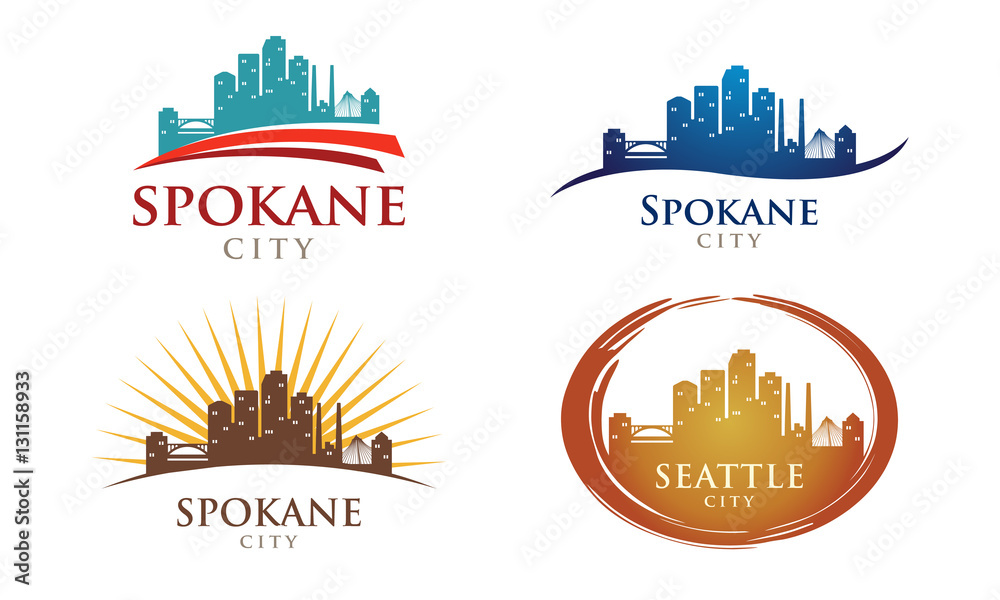 Cityscapes Skylines of Spokane City Silhouette Logo Template Collection ...