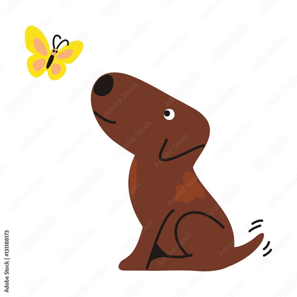 Butterfly and Dog Vector Illustration H5 Stock Illustration | Adobe Stock
