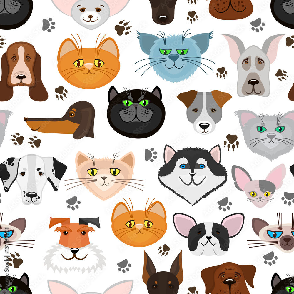 Dog and cat seamless pattern. Pets animals vector background Stock ...