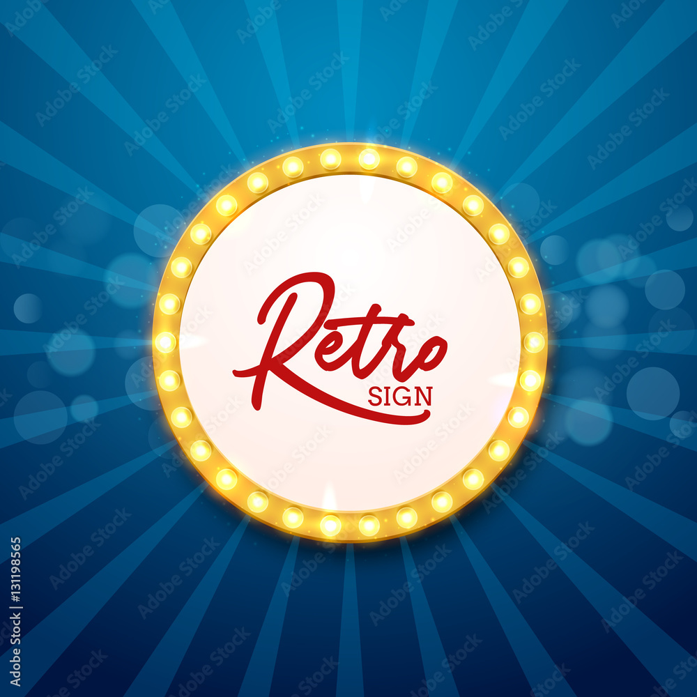 Retro light frame illustration. Neon signboard vintage background ...