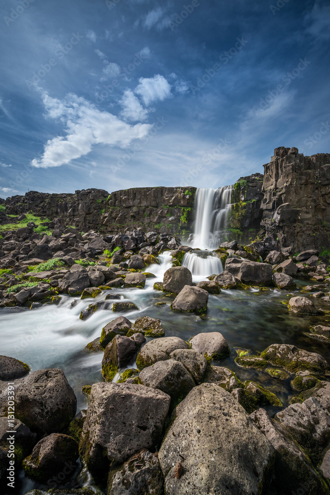 Oxararfoss an Icelandic Waterfall Near The Continental Divide. Stock ...