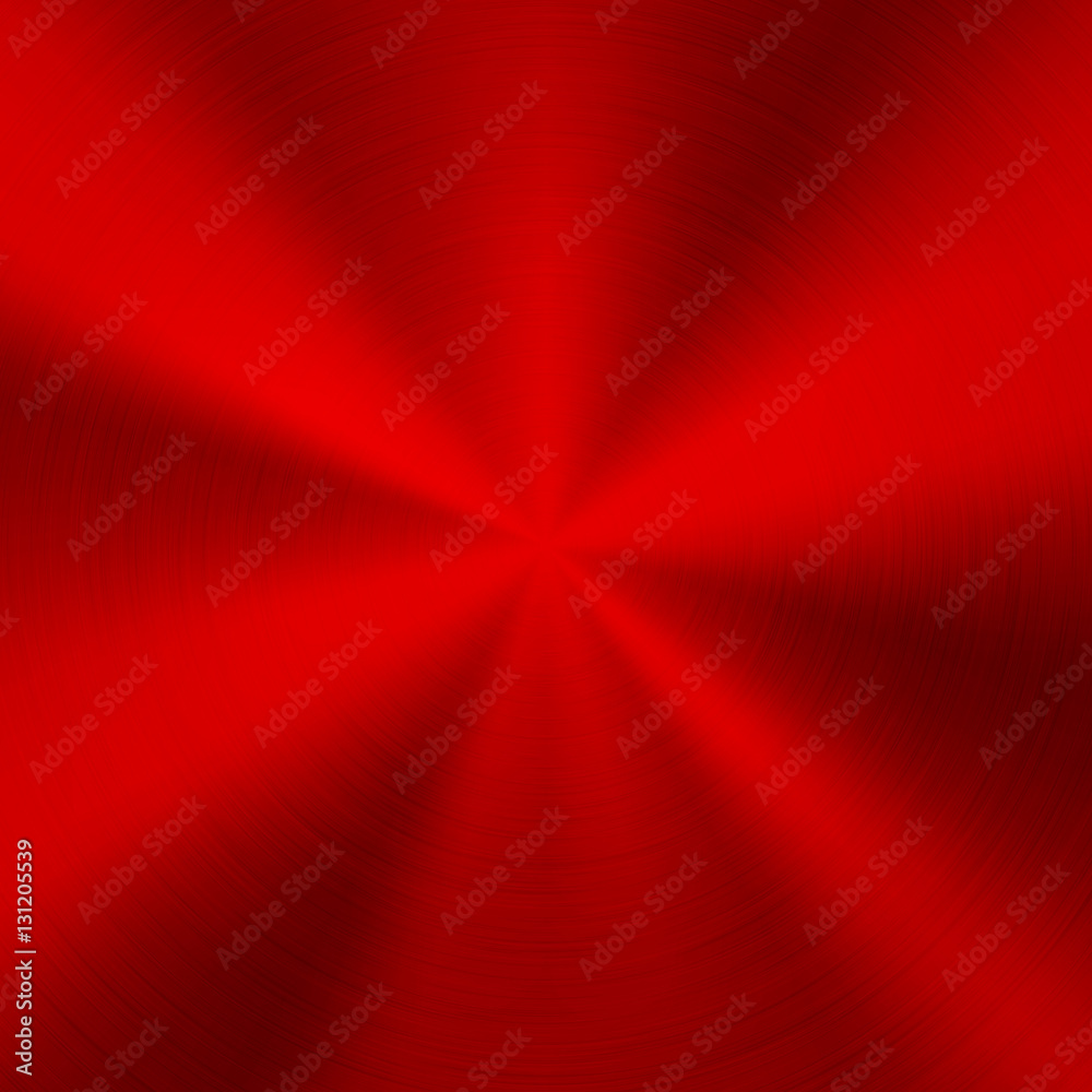 Red metal technology background with polished, brushed circular ...