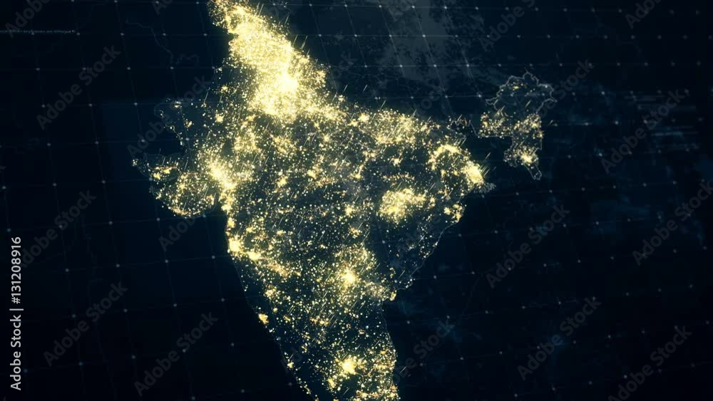 India Map Night Lighting. Animation of the night lighting on the map ...