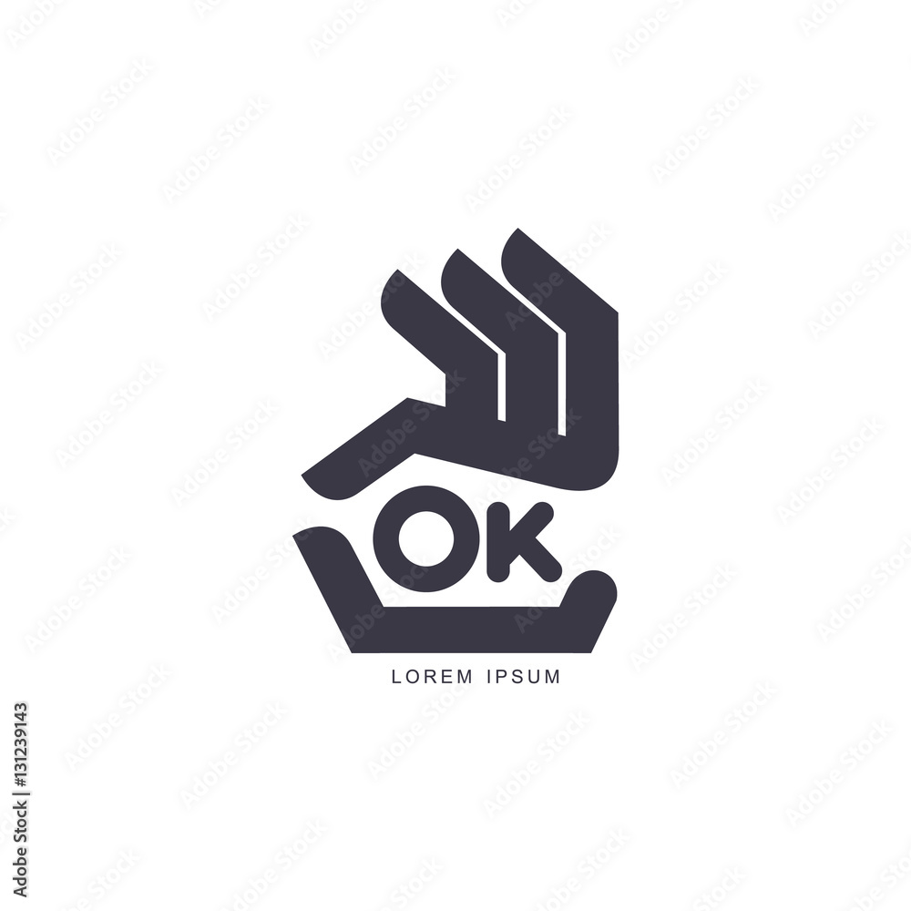 Stylized, simplified hand showing OK sign, logo template, vector ...