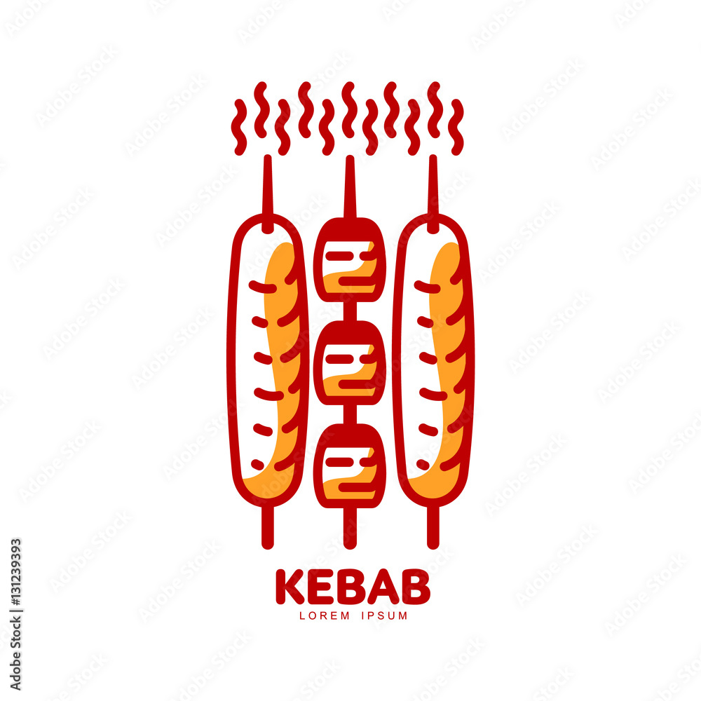 Stylized hot, freshly grilled Turkish kebab logo template, vector ...