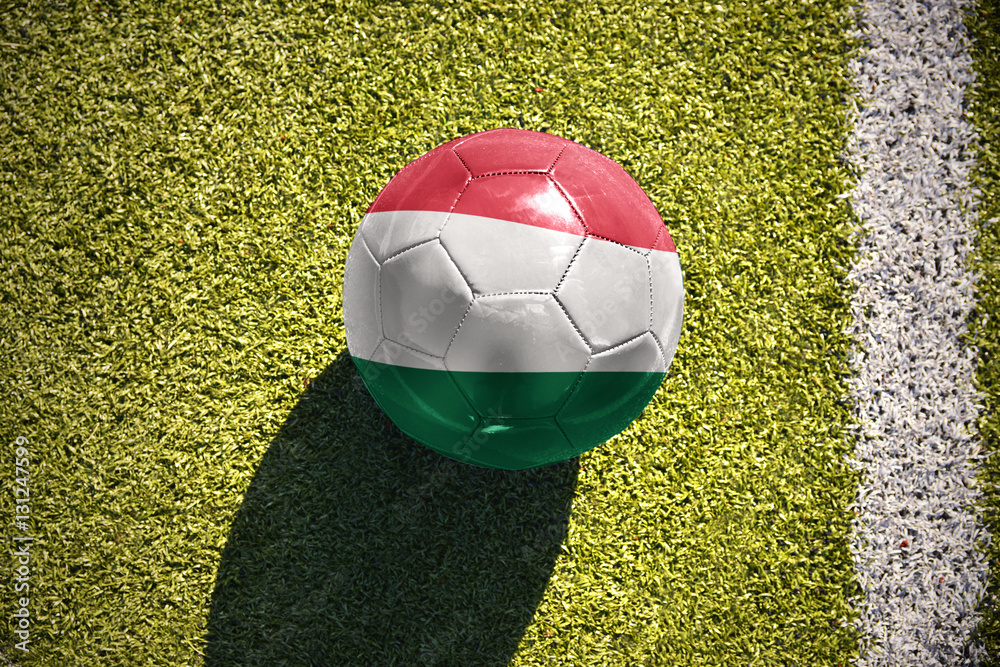 football ball with the national flag of hungary lies on the field Stock ...