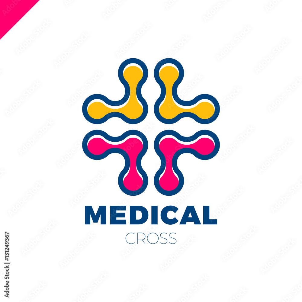 Medical logo with cross icon. Abstract doctor tech logotype connect ...