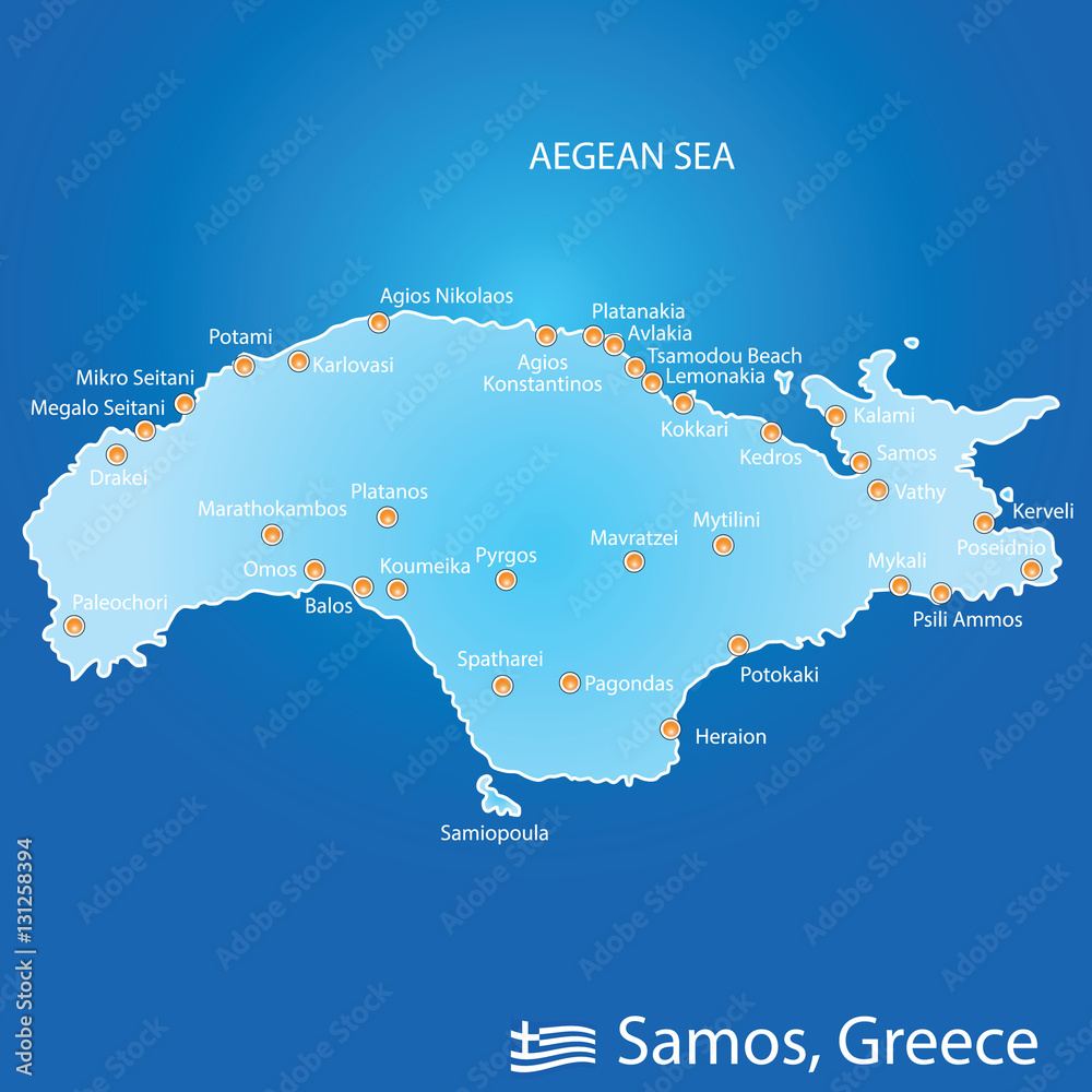 island of Samos in Greece map illustration in colorful Stock Vector ...