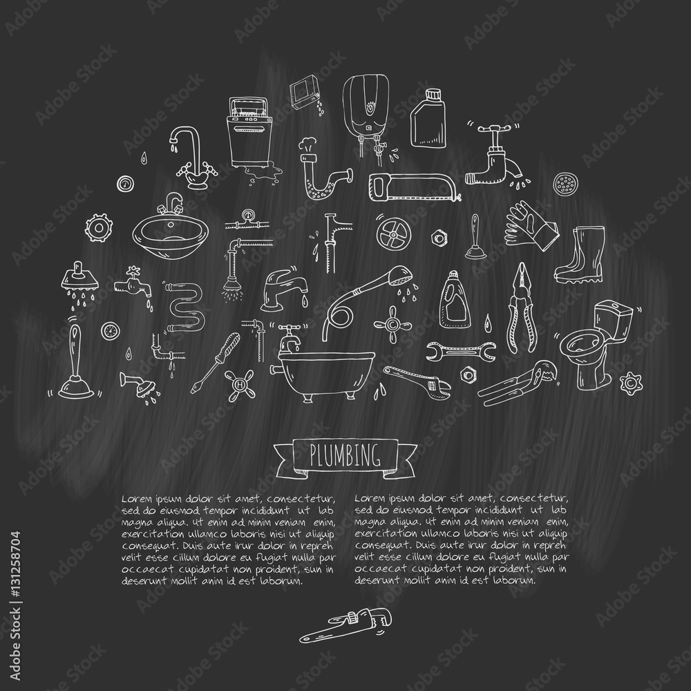 Hand drawn doodle Plumbing icons set. Vector illustration. Plumber ...