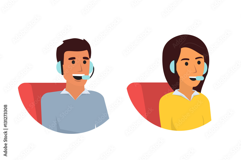 Happy smiling customer service phone operator. Call center online tech ...