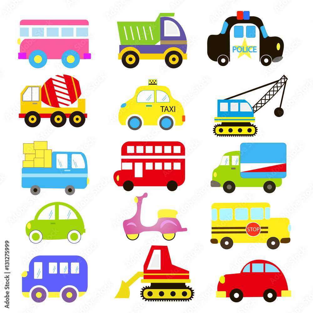 Vector of Transportation theme with Car, Vehicle, truck, taxi, tourist ...