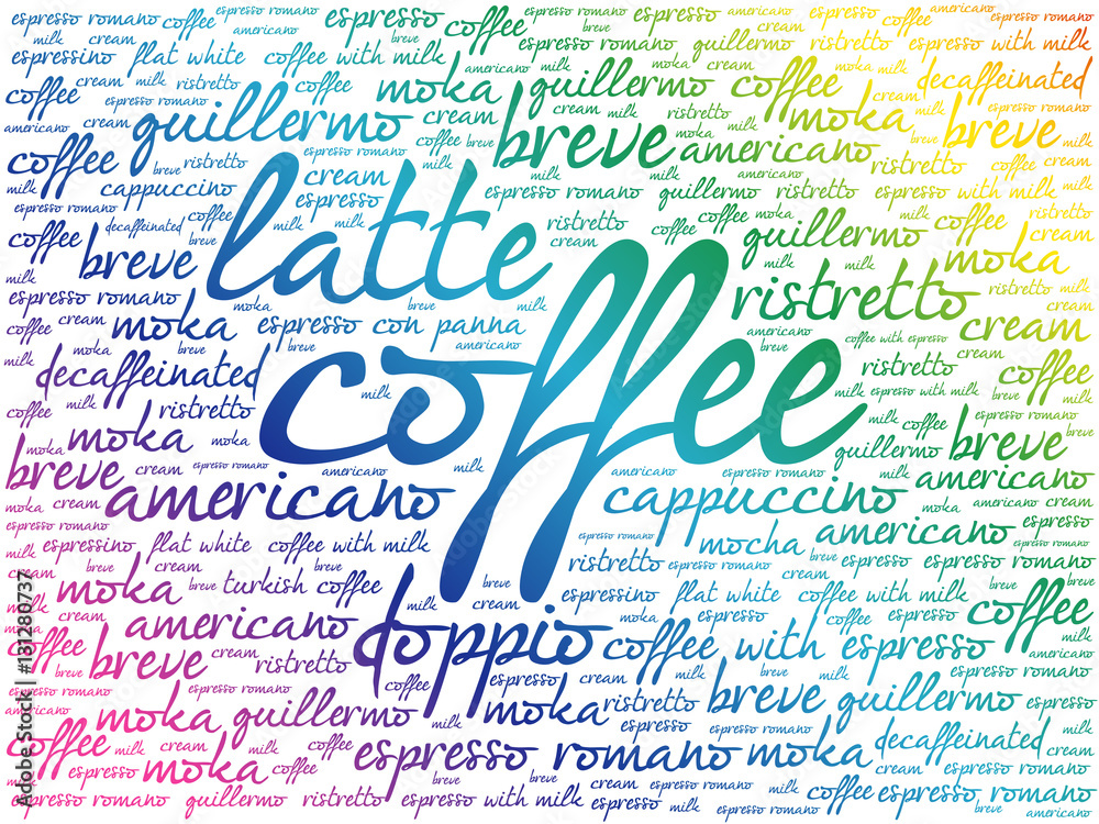 List of coffee drinks words cloud, poster background Stock Vector ...