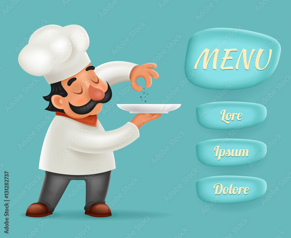 Menu Buttons Interface Chef Cook Serving Food 3d Realistic Cartoon ...