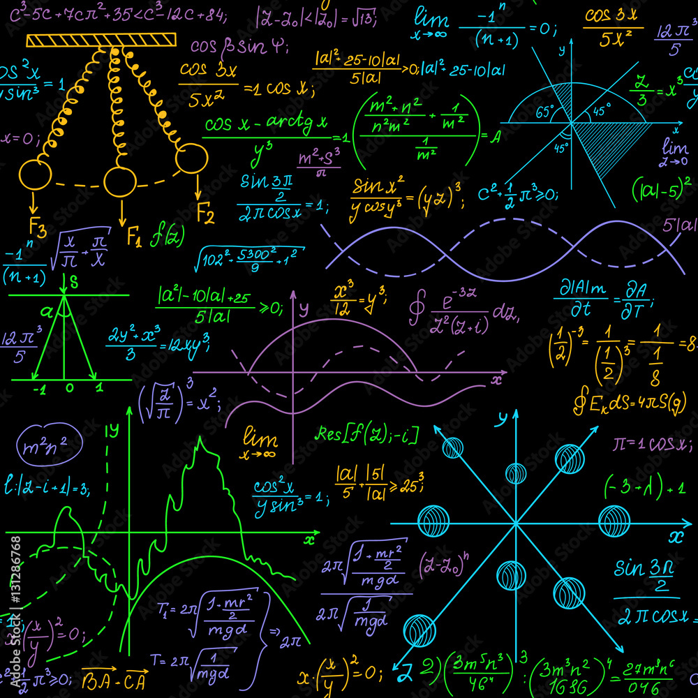 Mathematical vector educational seamless pattern with multicolored ...