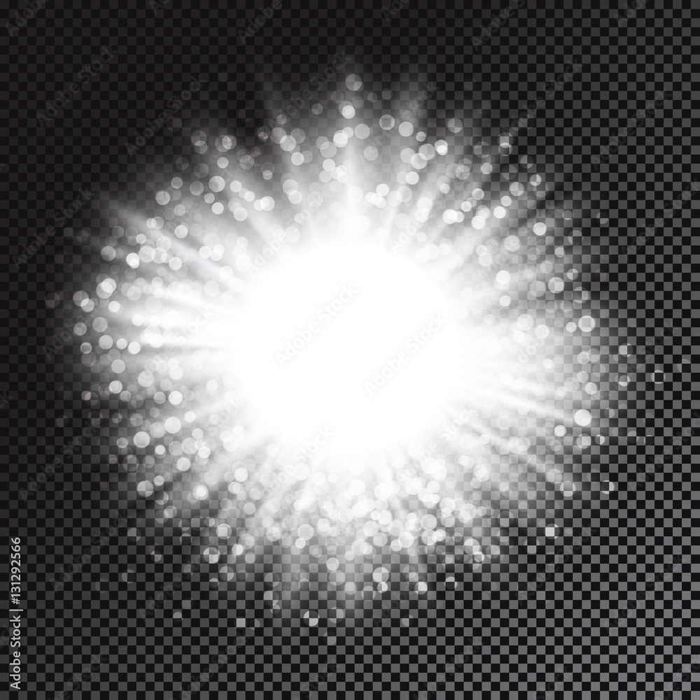 Vector magic glowing radial light effect with rays and glitters ...