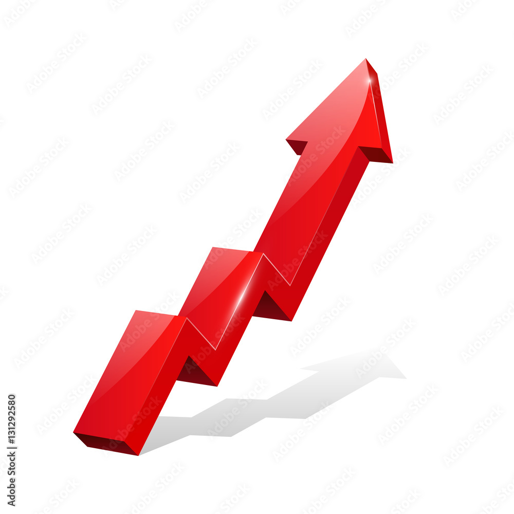 Red 3d shiny arrow going up, infographic business vector illustration ...