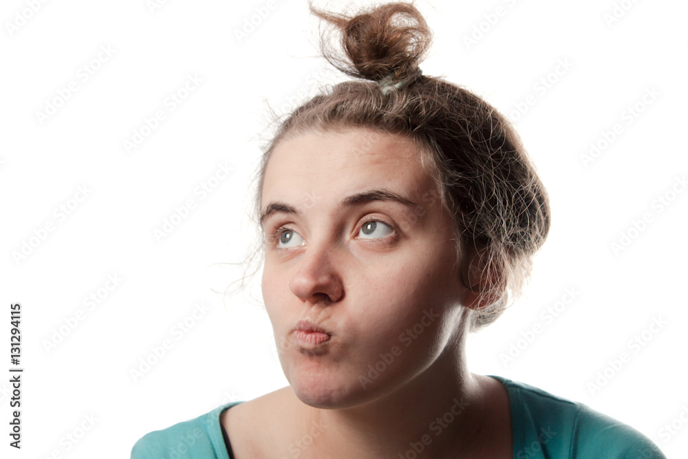 Lovely confused woman Stock-Foto | Adobe Stock
