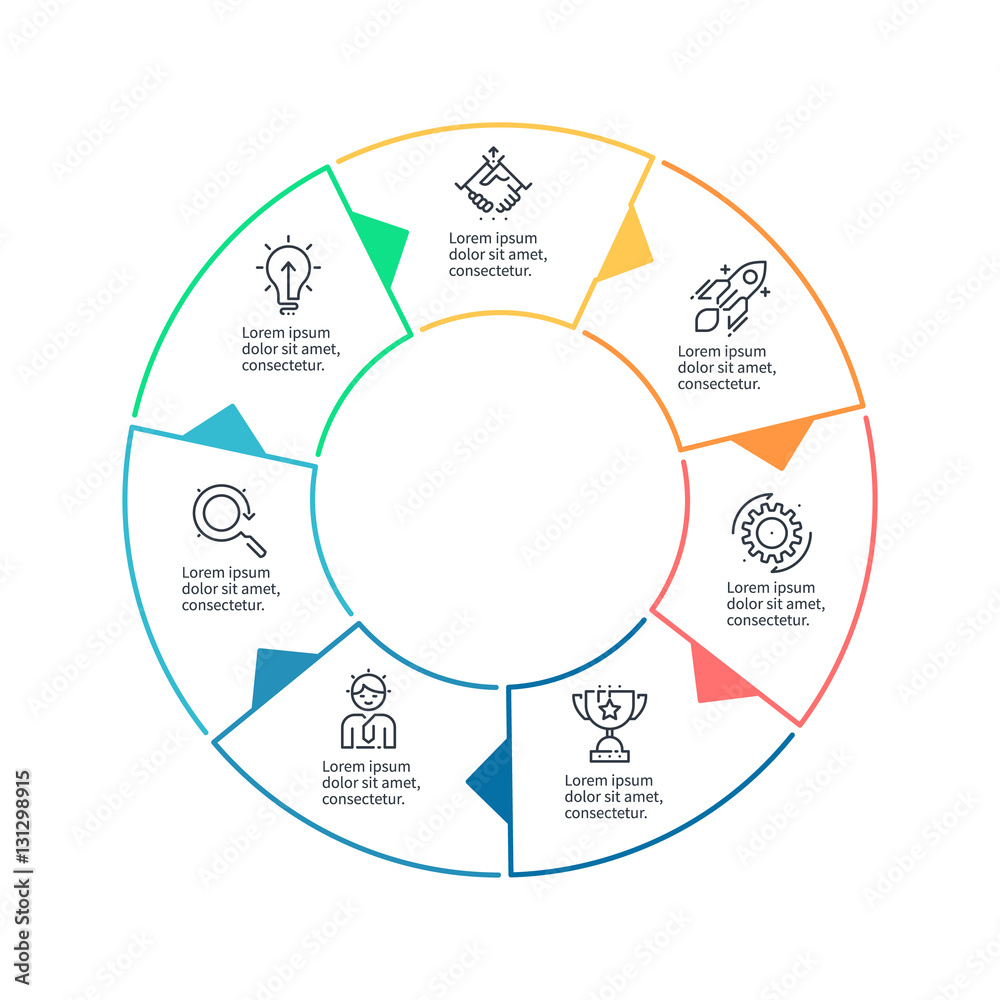 Circular chart, diagram with 7 steps, options. Vector design element ...