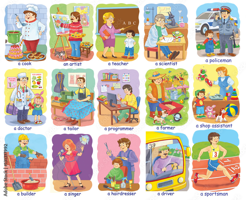 Set of cute people of different professions. Poster. Illustration for ...