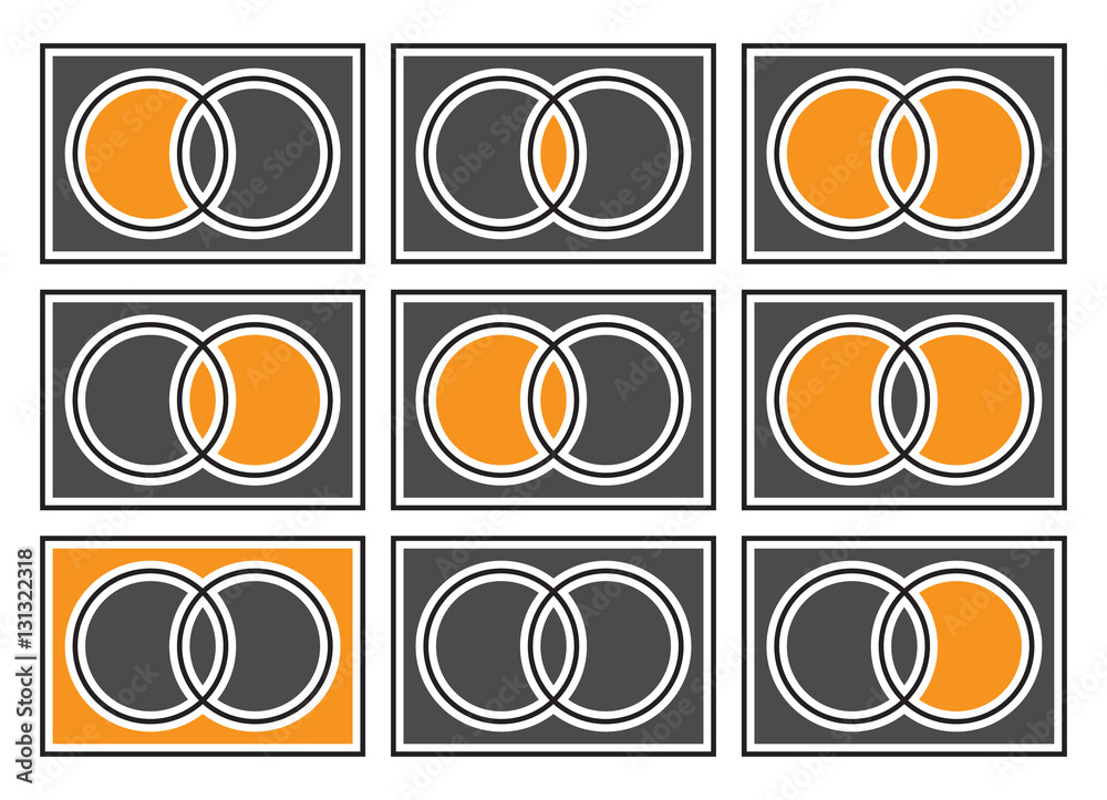 Sets theory basic operations, Venn diagrams, isolated on white ...