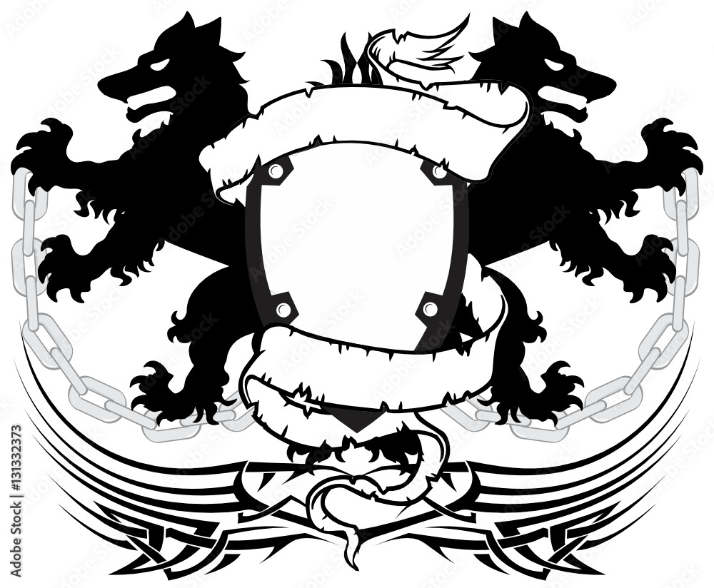 heraldic wolf family emblem coat of arms crest tattoo in vector format ...
