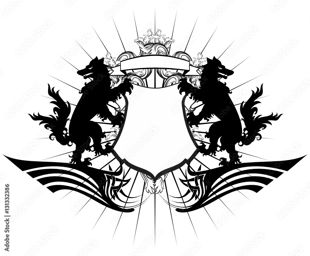 heraldic wolf coat of arms crest tattoo insignia in vector format Stock ...