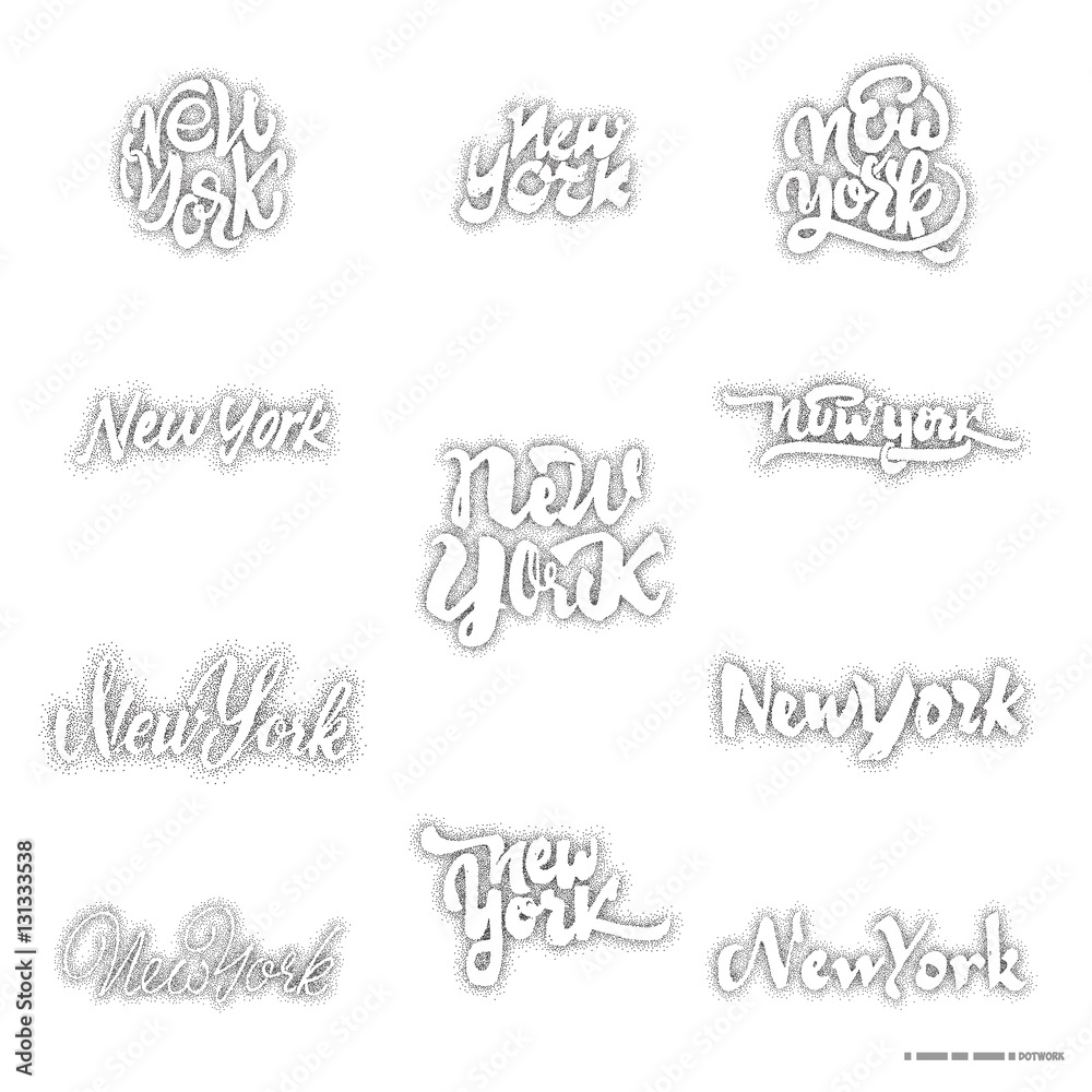 New York - hand drawn dotwork, calligraphy and lettering, for use in ...
