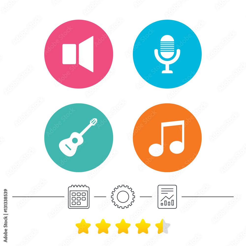 Musical elements icon. Microphone, Sound speaker. Stock-Vektorgrafik ...