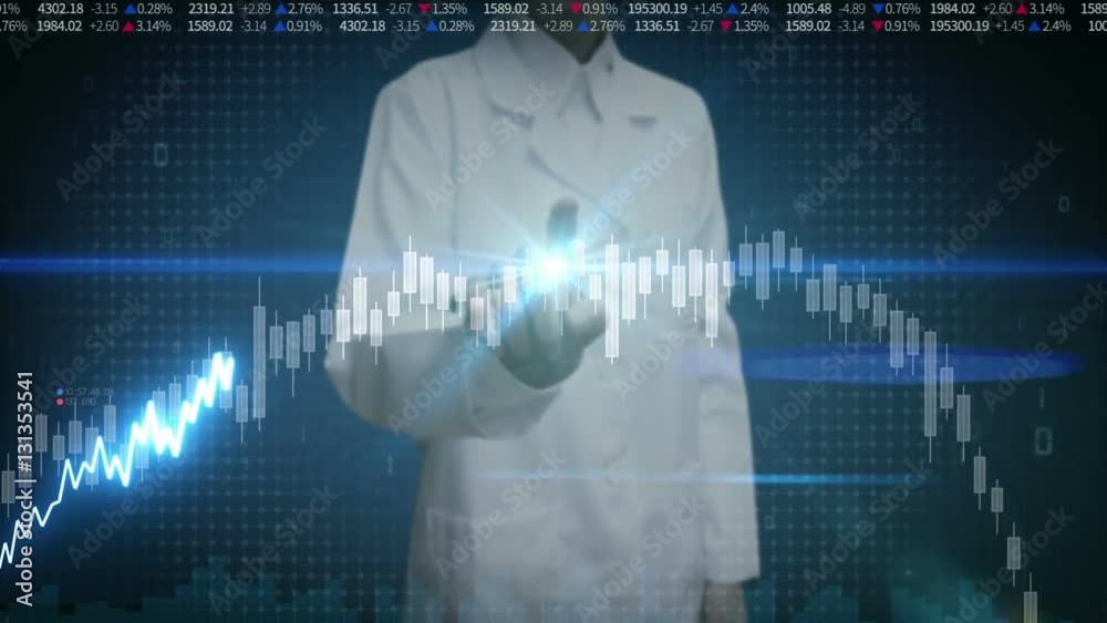 Female researcher engineer touched screen, various animated Stock ...