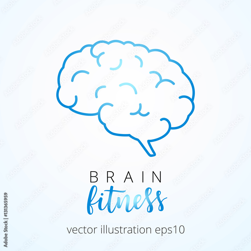 Brain logo silhouette on light blue background. Top view. Vector human ...