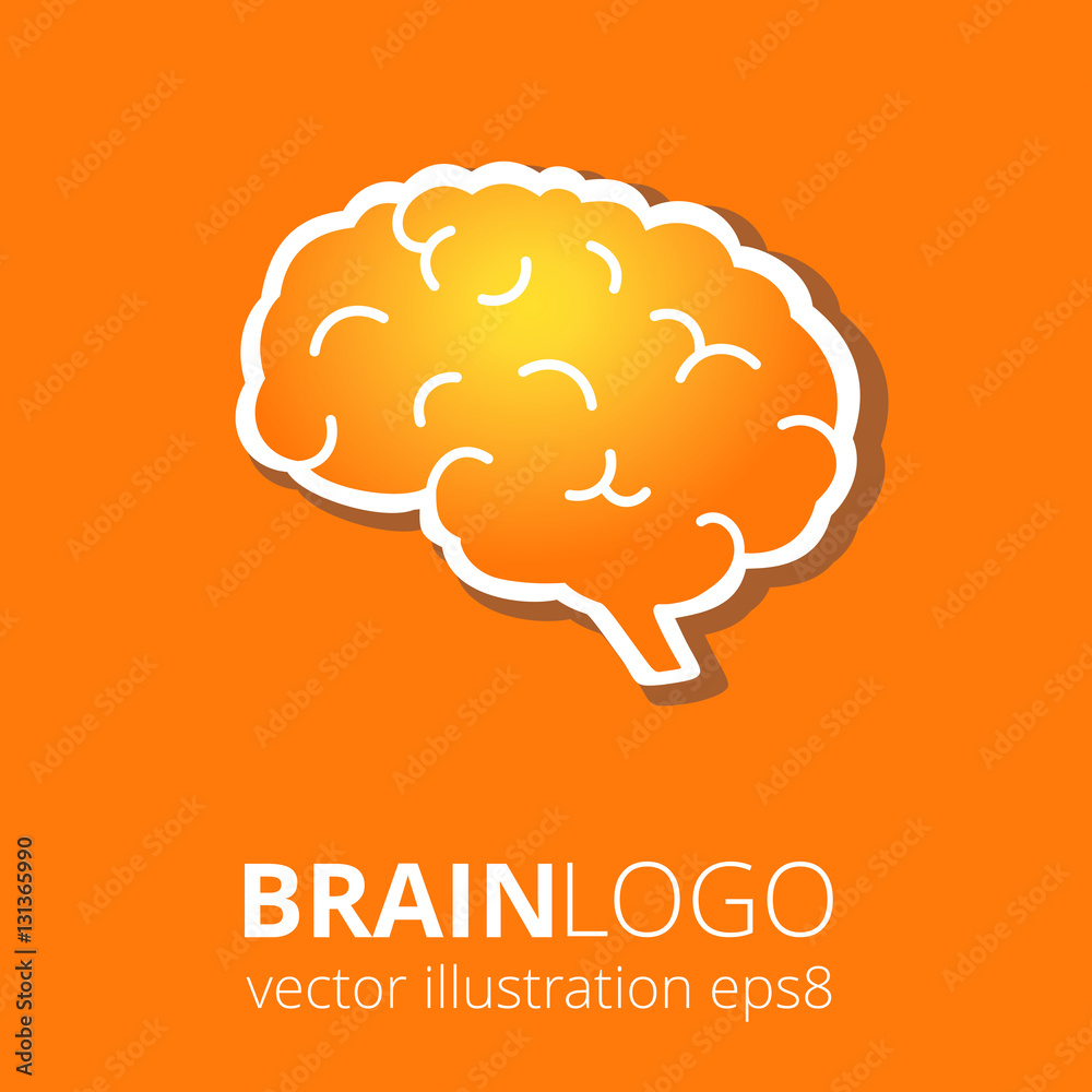 Brain logo silhouette on orange background. Top view. Vector human ...