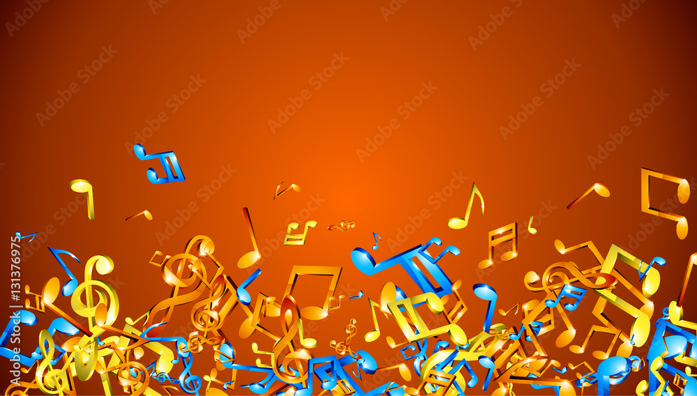 Orange musical background with notes. Stock Vector | Adobe Stock