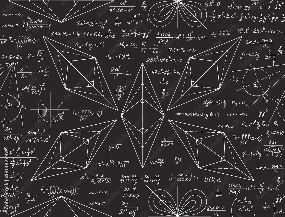 Mathematical vector seamless pattern with formulas, calculations ...