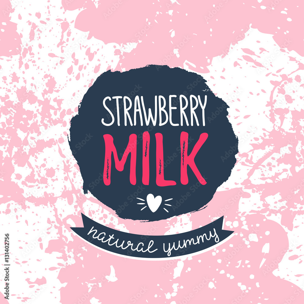 Strawberry milk graphic design , vector illustration with stylish label ...