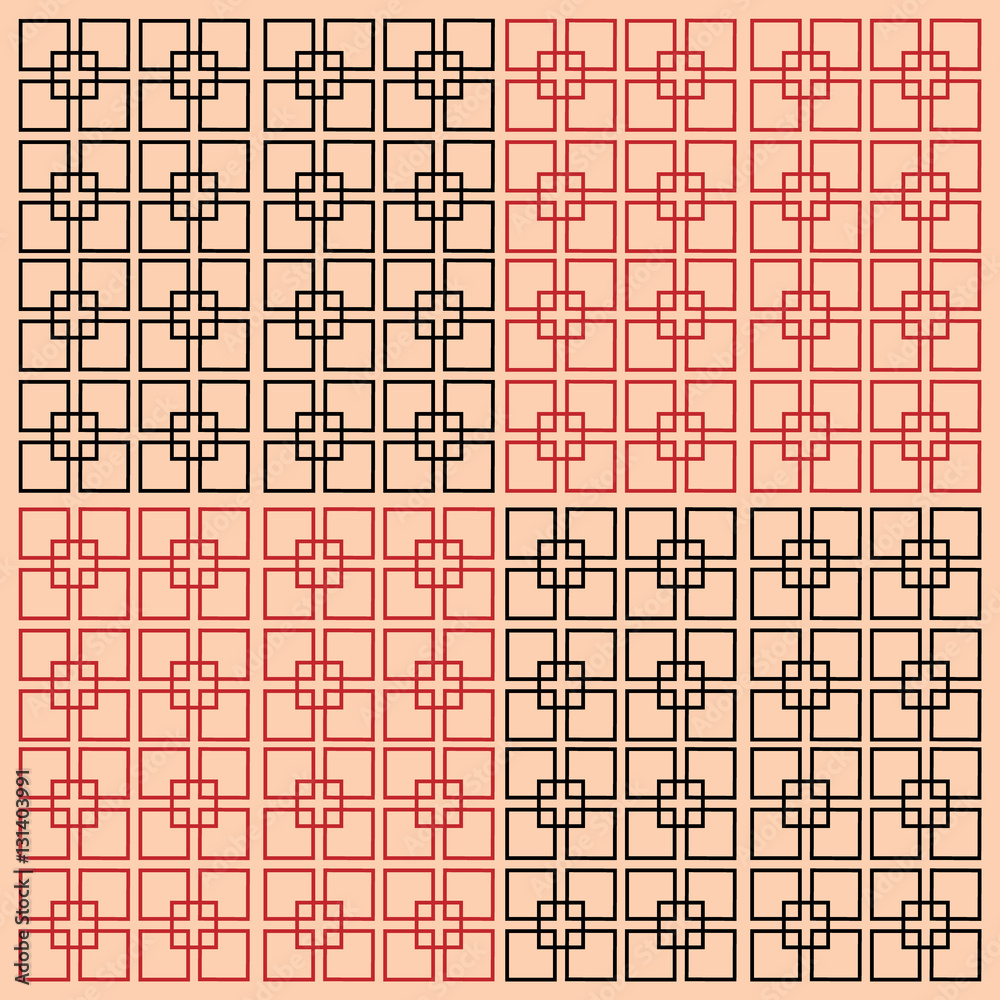 Vector square black and red lines isolated on a pink background ...