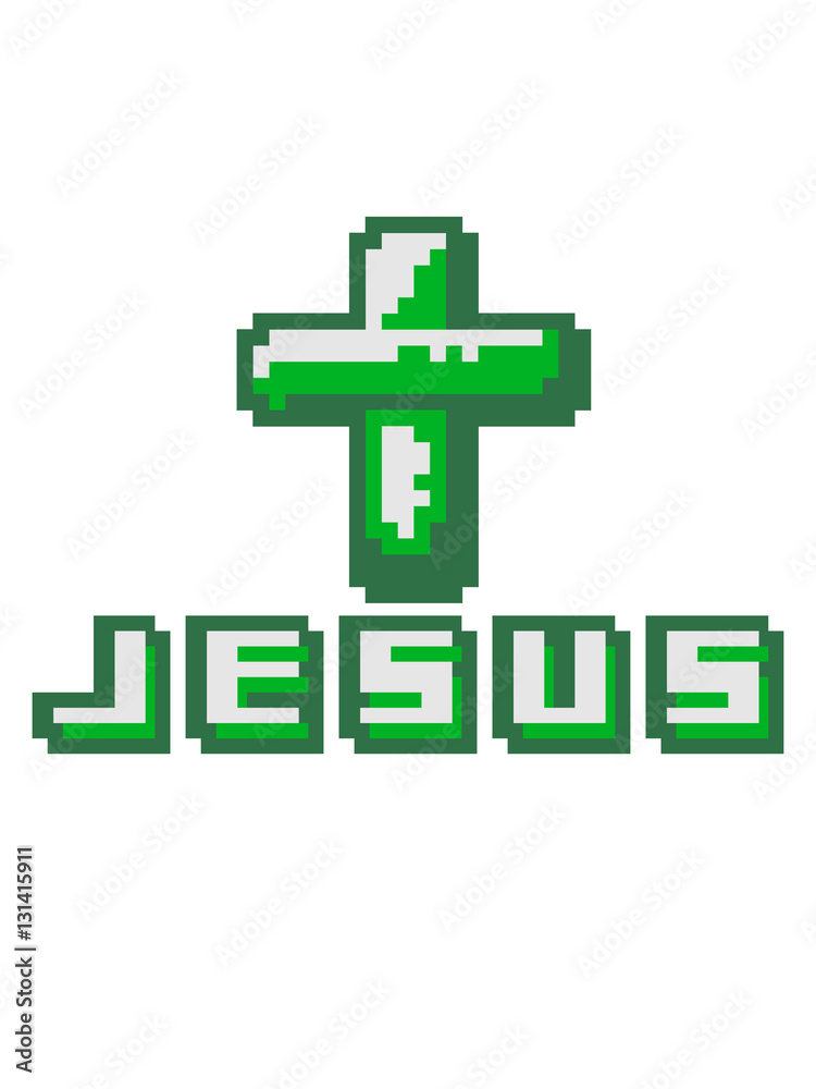 Cool pixel gamer retro 8 bit pattern cross christ logo design text ...