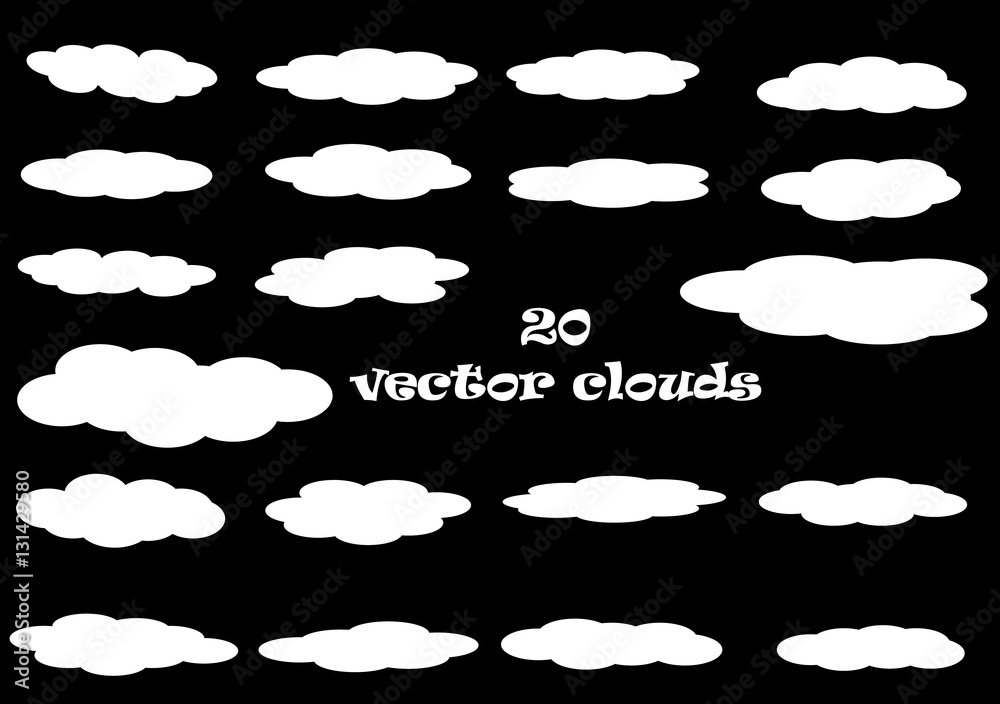 Flat cloud vector icons isolated over black background Stock Vector ...