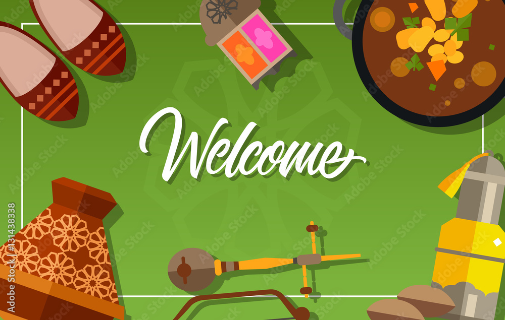 Welcome lettering with Moroccan symbols Stock Vector | Adobe Stock